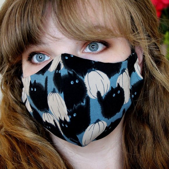 studio462 | Accessories | Halloween Blue Cats And Pumpkins Mask | Poshmark